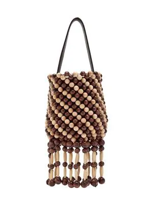 Rabanne Beaded Leather Bucket Bag - Brown