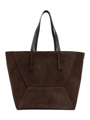Brunello Cucinelli Medium Suede Tote With Beaded Embellishments - Chocolate