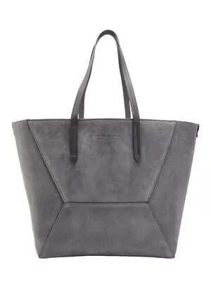 Brunello Cucinelli Medium Suede Tote With Beaded Embellishments - Grey