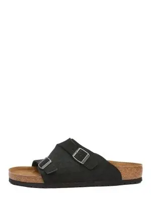 BIRKENSTOCK Zürich Double Buckle Suede Slides - Black