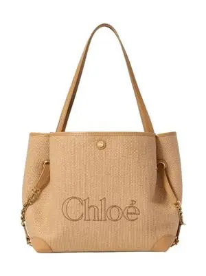 Chloé Raffia Effect Clover Double Carry Bag - Nude
