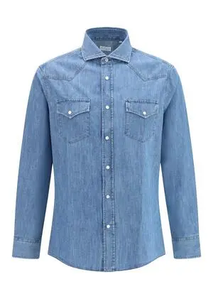 Brunello Cucinelli Easy Fit Ightweight Denim Shirt Mae - Light Blue
