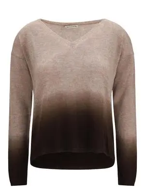 MIRROR IN THE SKY V-neck Cashmere Sweater With Gradient Finish - Brown