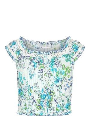 Poupette St Barth Floral Print Cropped Top With Lace Trims - Blue