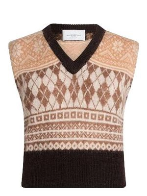 BALLANTYNE Sleeveless V-neck Jacquard Knit Sweater Vest - Camel