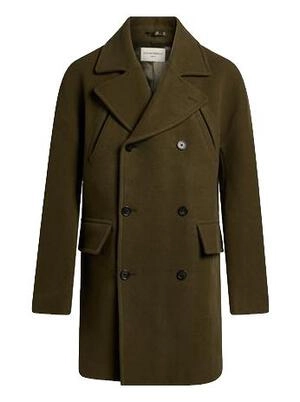 Officine Générale Double-breasted Military Virgin Wool & Polyamide Coat - Green