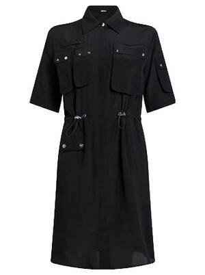 Versace Silk Crepe Shirt Dress With Drawstring Waist - Black