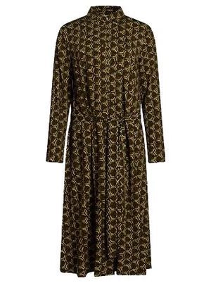 SIYU Geometric Print Midi Shirt Dress - Green