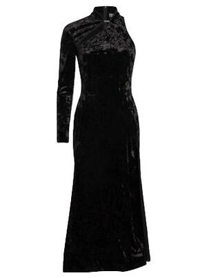 Versace Velvet One-shoulder Maxi Dress With Cutout And Side Slit - Black