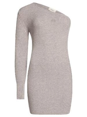 VICOLO One-shoulder Ribbed Knit Mini Dress - Grey