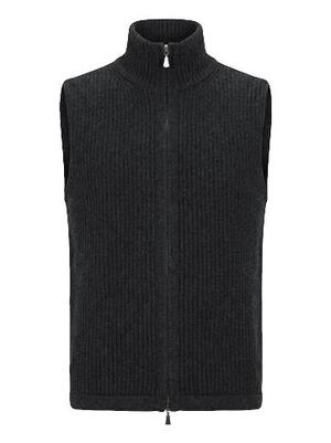 Alpha Studio Wool And Cashmere Ribbed-knit Vest - Charcoal
