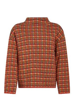 SIYU Merino Wool Checked Mock Neck Sweater - Orange