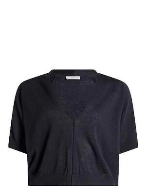 Peserico Cardigan In Midnight Linen And Cotton - Blue