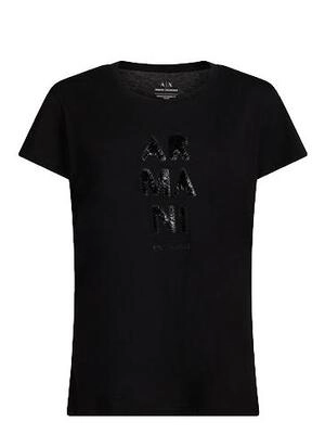 Armani Exchange Cotton Crewneck T-shirt With Logo Appliqu - Black