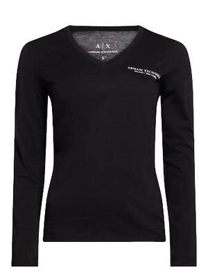 Armani Exchange Cotton V-neck Long Sleeve T-shirt - Black