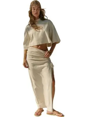 Free People Clara Cropped Top And Midi Skirt Set - Toasted Eggnog