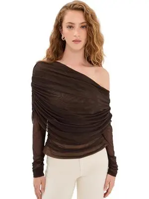 Line & Dot Marceline Asymmetrical One-shoulder Top - Brown