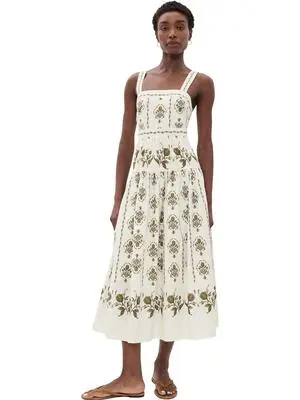 Moon River Drop-waist Midi Dress - Beige Multi