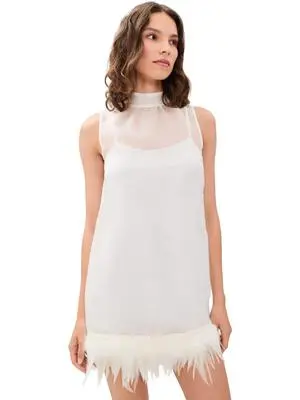 Staud Albee Silk Mini Dress With Feather Trim - Ivory