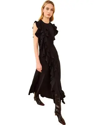 Ulla Johnson Ameline Sleeveless Silk Ruffled Dress - Noir