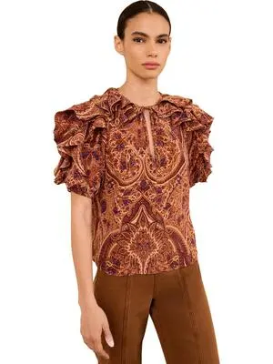 Ulla Johnson Ulla Johnson Josephine Short Sleeve Silk Top Rosette