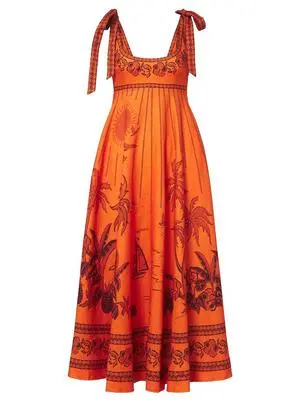 ALEMAIS Boathouse Printed Linen Midi Dress - Orange