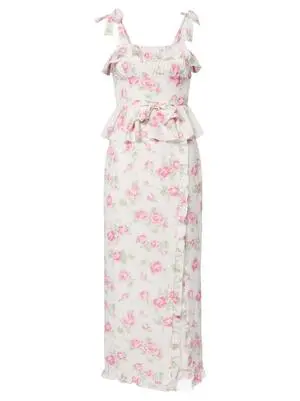 Alessandra Rich Floral Ruffled Silk Midi Dress - Pink