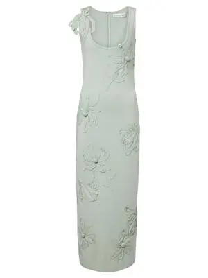 Oscar De La Renta Floral Appliqué Wool-blend Midi Dress - Green