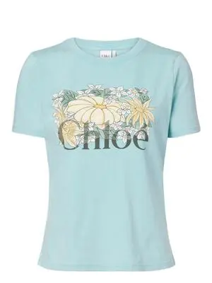 Chloé Logo Printed Cotton T-shirt - Blue