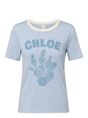 Chloé Logo Printed Cotton T-shirt - Blue