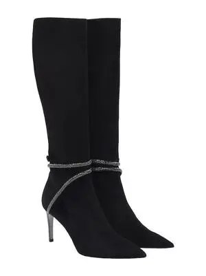 Rene Caovilla Embellished Suede Knee-high Boots - Black