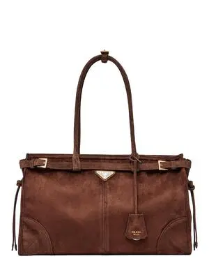 Prada Bonnie Large Suede Shoulder Bag - Brown