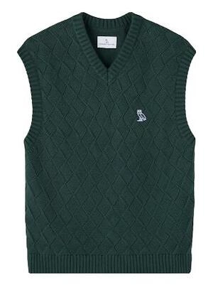 OVO Basketweave V-neck Sweater Vest - Midnight Green