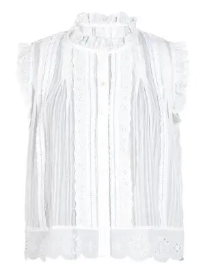 ROSE & NANCY Cotton Lace Trim Button-up Top - White