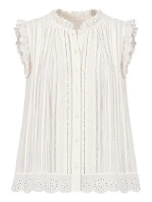 ROSE & NANCY Cotton Lace Trim Button-up Top - White