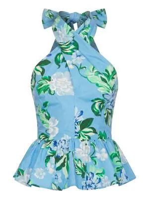 Yumi Kim Juna Top Halter Neck Peplum Blouse - Blue
