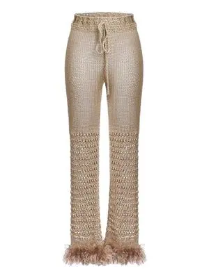 ANDREEVA Handmade Knit Flare Pants - Gold/brown