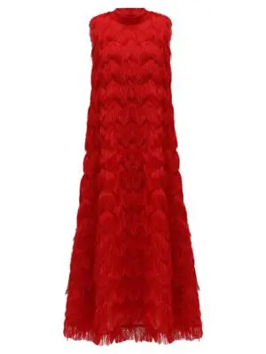 JULIA ALLERT A-line Maxi Evening Gown With Fringe Detail - Red