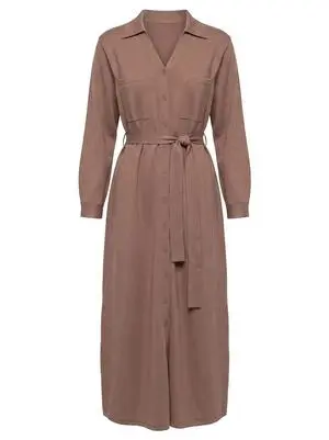 TANTRA SPAIN SL Long Knit Shirt Dress With Belt And Chest Pockets - Brown