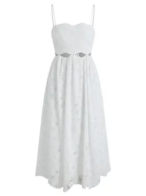 RUE LES CREATEURS Thin Strap Midi Flared Dress - White