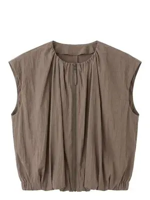 RUE LES CREATEURS Short Sleeved Zippered Vest - Beige