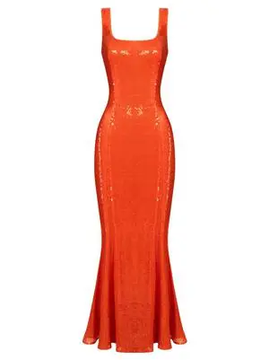 ELSAVA Sequin Tie-back Midi Dress - Orange