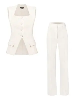 TIA DORRAINE Classic Chic Vest And Palazzo Trousers Set - White