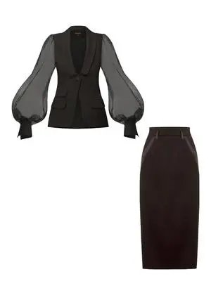 TIA DORRAINE Tia Dorraine "J'adore" Tailored Suit With Organza Bishop Sleeves And Pencil Skirt