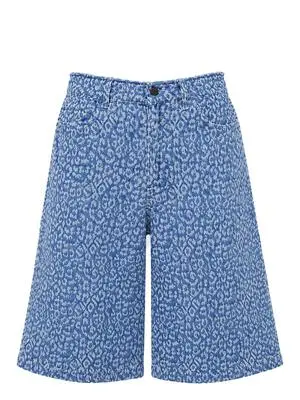 MYSIMPLICATED Leopard Print Denim Bermuda Shorts - Blue