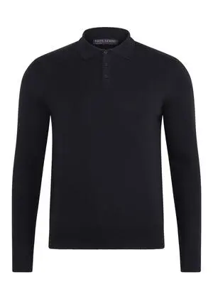 PAUL JAMES KNITWEAR Lightweight Cotton Hall Long Sleeve Knitted Polo Shirt - Black