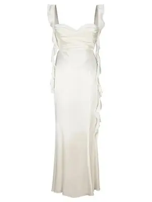 NANA JACQUELINE Caroline Duchess Satin Fishtail Gown With Ruffled Straps - White