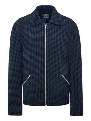 SERRAN LONDON Houndstooth Knitted Jacket - Blue/black