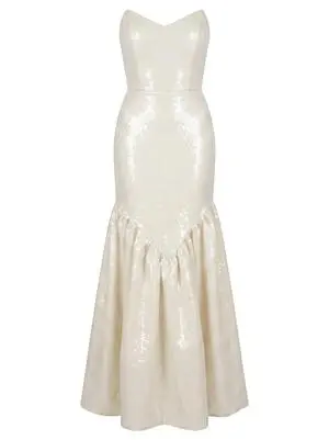 NOMI FAME Strapless Sequined Mermaid Gown - White