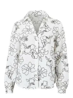 YUMI Scribble Floral Embroidered Shirt - White